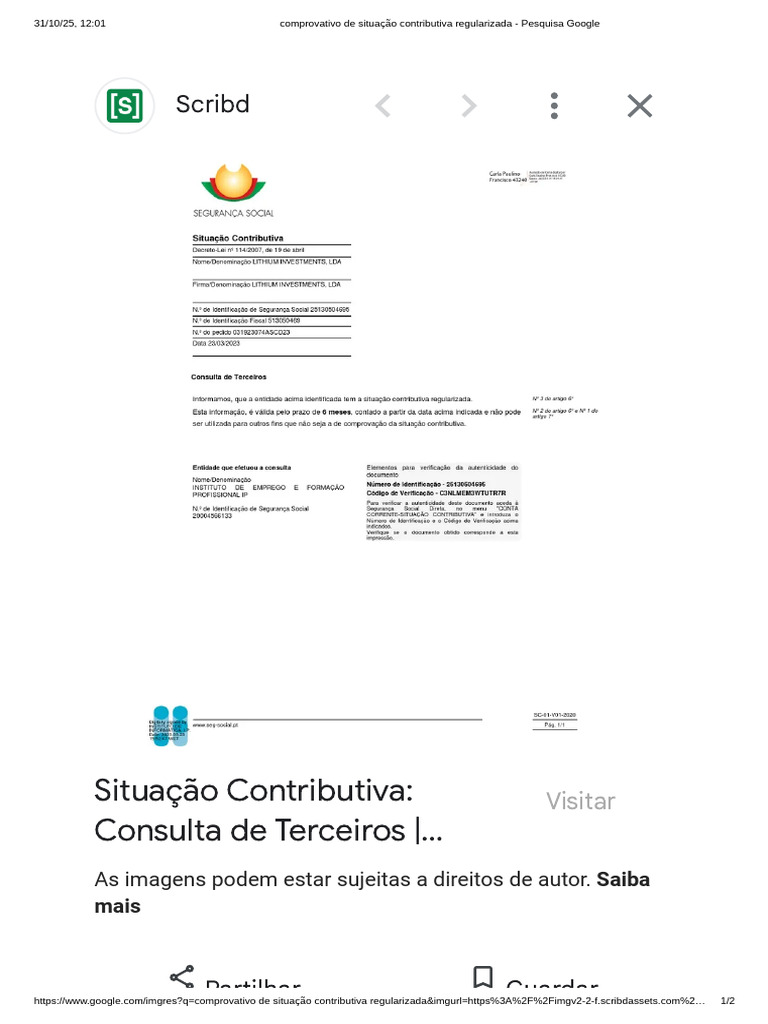 Comprovativo de Situação Contributiva | PDF