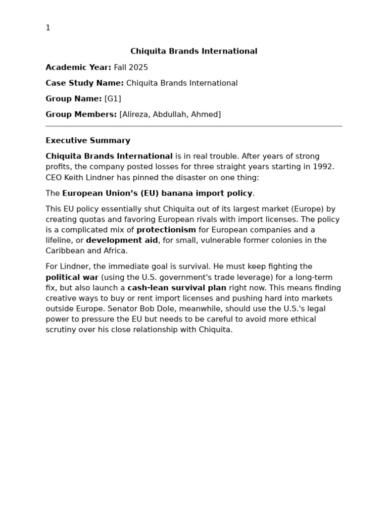 Chiquita's Crisis Under Keith Lindner | PDF | Protectionism | Trade