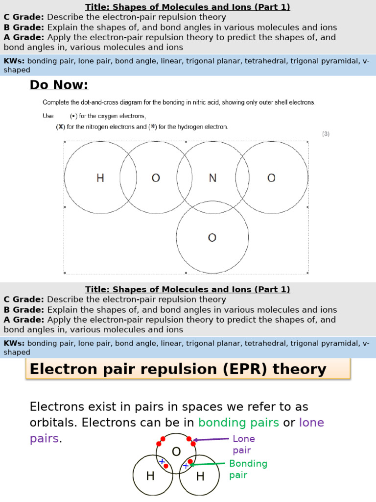 Topic 3C - Bonding and Structure - Shapes of Molecules - PART I No ...