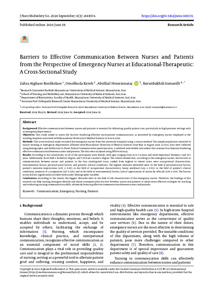 Barriers To Effective Communication Between Nurses and Patients | PDF ...