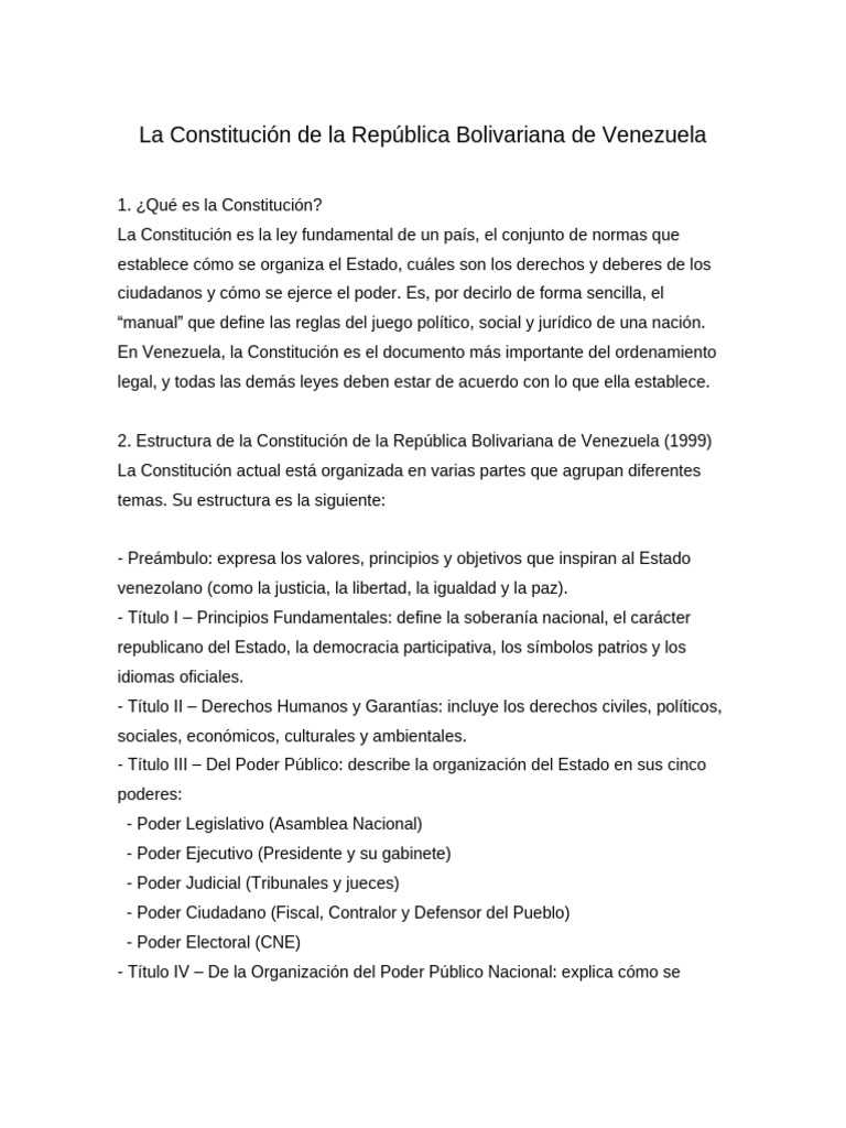 Constitución de Venezuela: Estructura y Comparativa | PDF ...