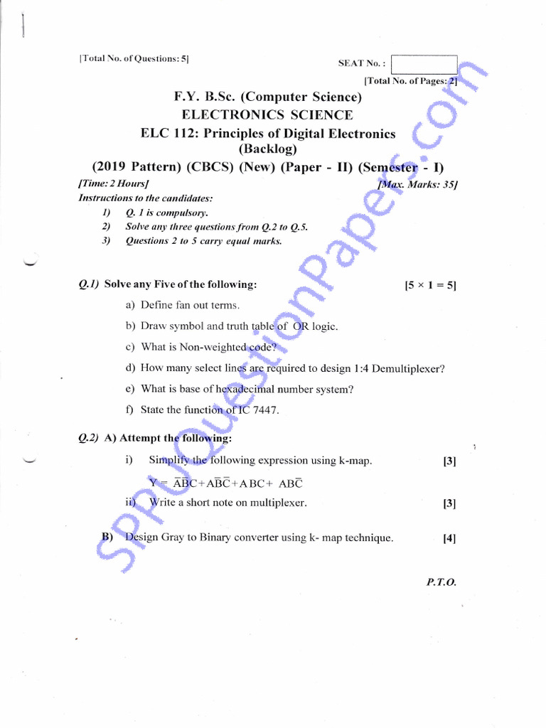 BSC BSC Cs Electronic Science Semester 1 2023 April Principles of Digital Electronics 2019 ...