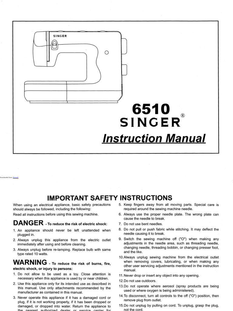 Singer 6510 Sewing Machine Instruction Manual | PDF