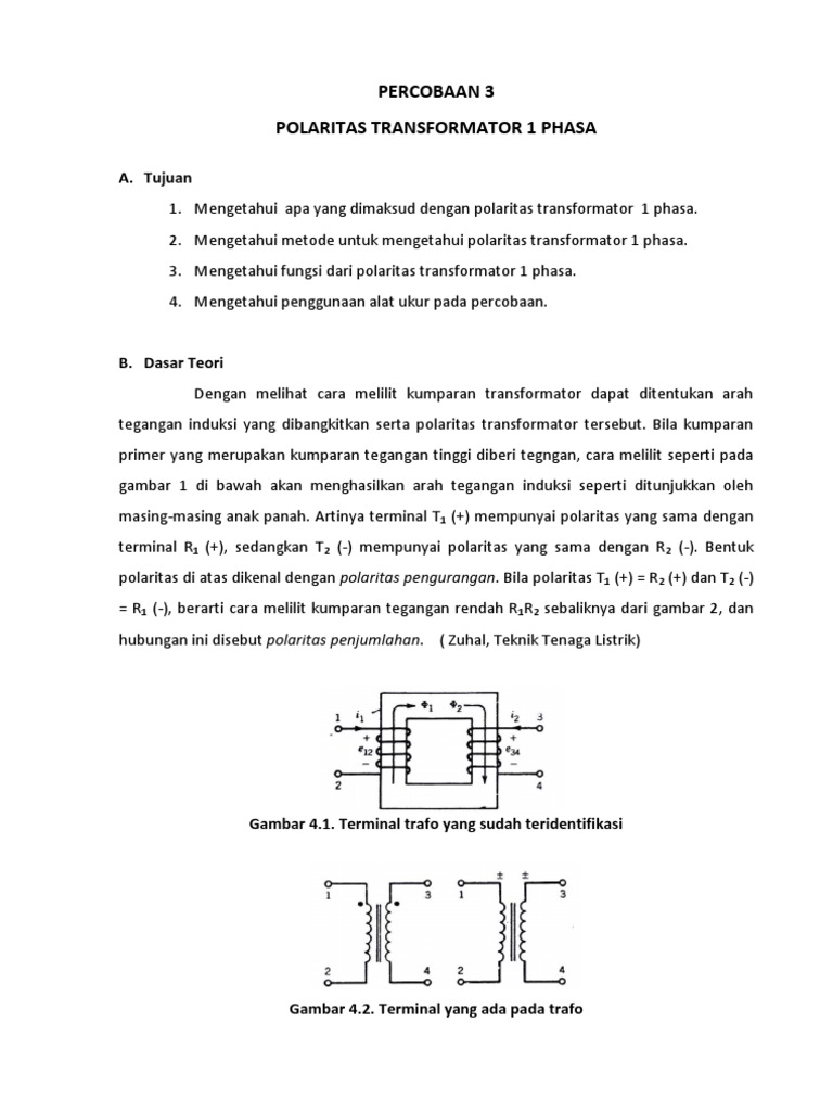 MENENTUKAN POLARITAS TRANSFORMATOR 1 PHASA | PDF