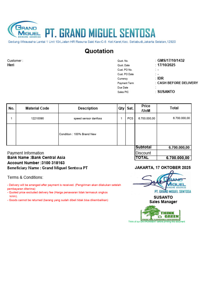 Quatation Speed Sensor Danfoss-1 | PDF | Money | Payments
