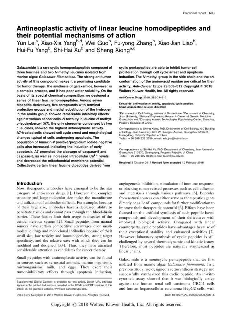 Antineoplastic Activity of Linear Leucine Homodipeptides and Their ...