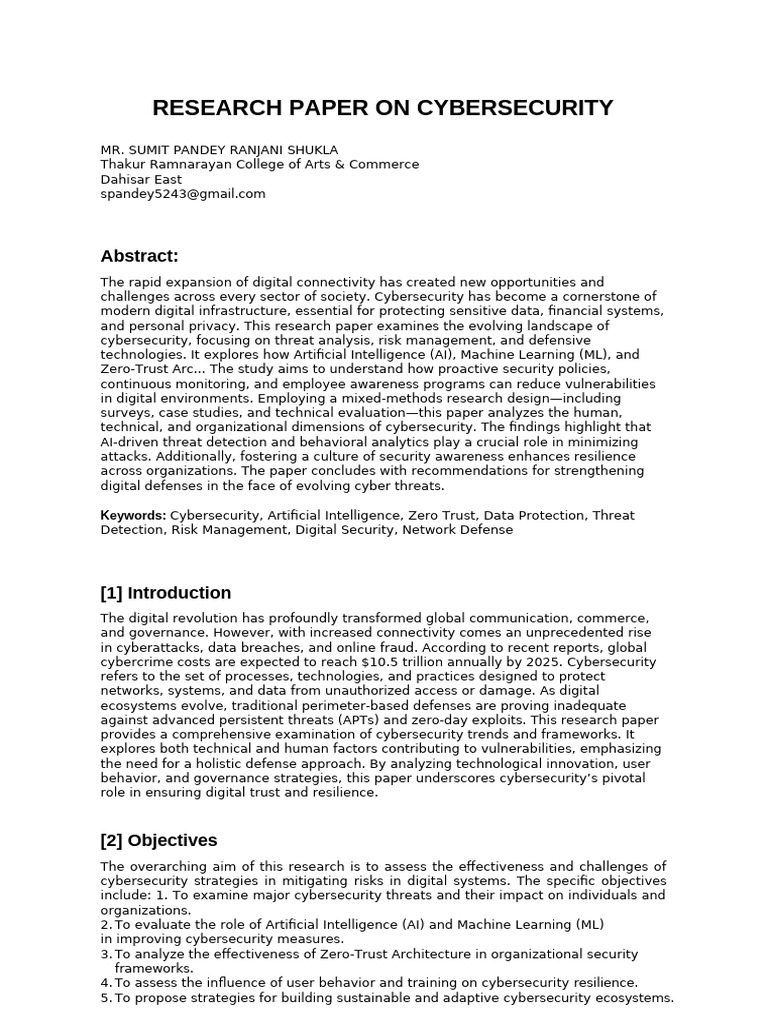 Research Paper on Cybersecurity - Mr Sumit Pandey & Ranjani Shukla ...
