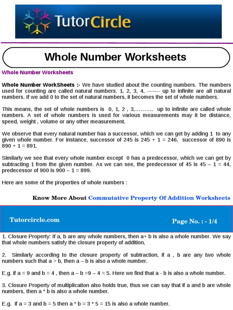 Whole Number Worksheets | PDF | Integer | Multiplication