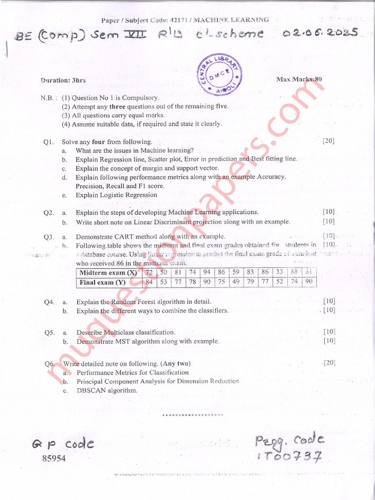 Be Computer Engineering Semester 7 2025 May Machine Learning Rev 2019 C ...