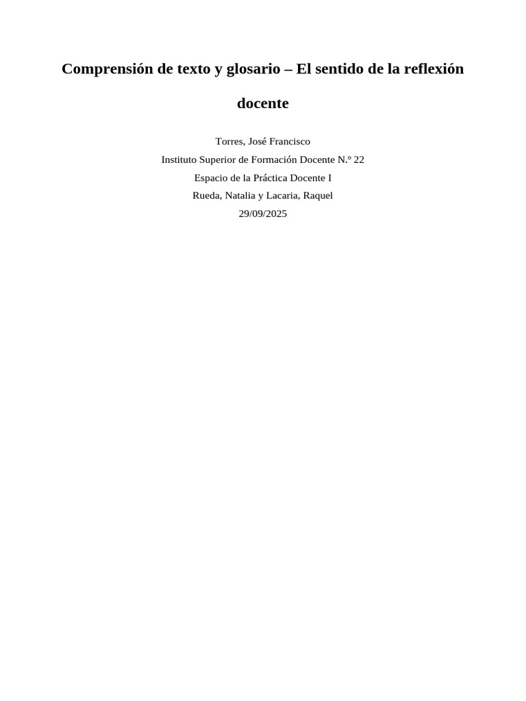 Comprensión de Texto y Golsario - El Sentido de La Reflexión Docente | PDF
