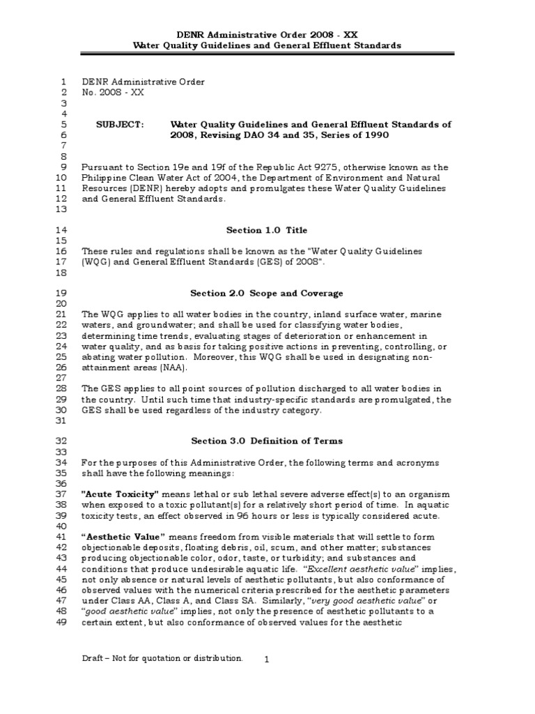 Draft - Not For Quotation or Distribution | PDF | Water Pollution ...