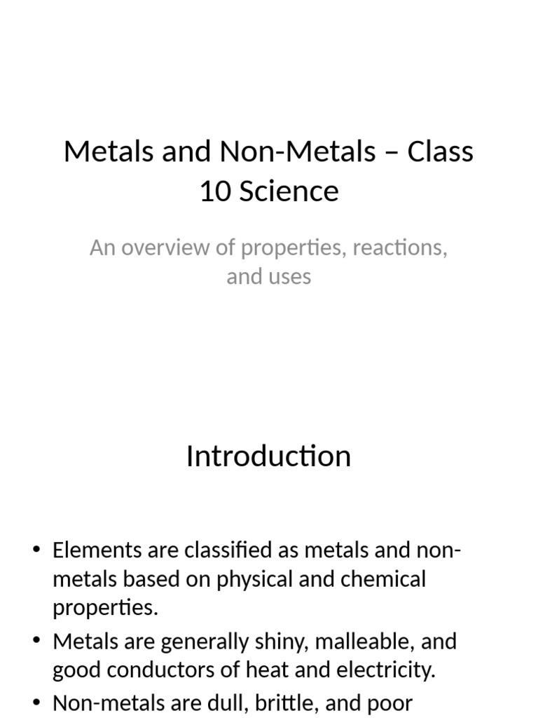 Metals vs Non-Metals: Properties & Uses | PDF | Metals | Chemical Reactions