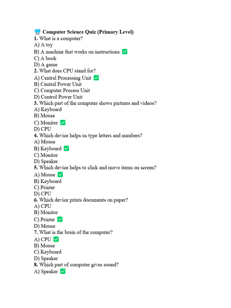 Computer Quiz Questions | PDF | Computer Keyboard | Computer Virus