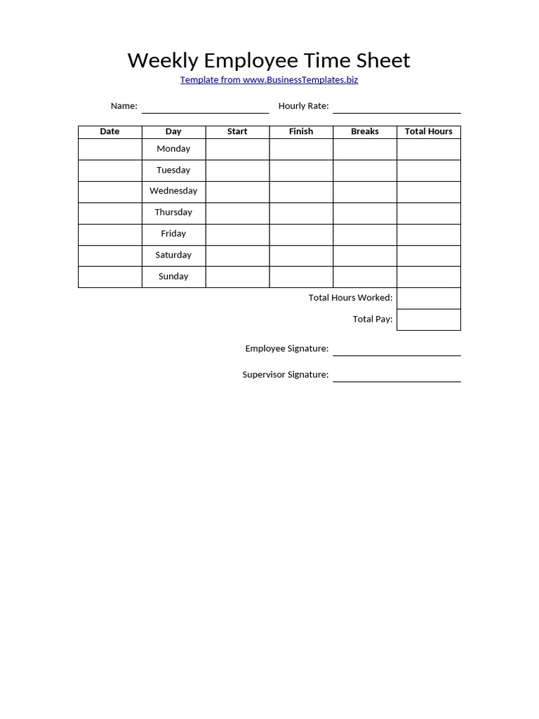 Weekly Employee Time Sheet | PDF