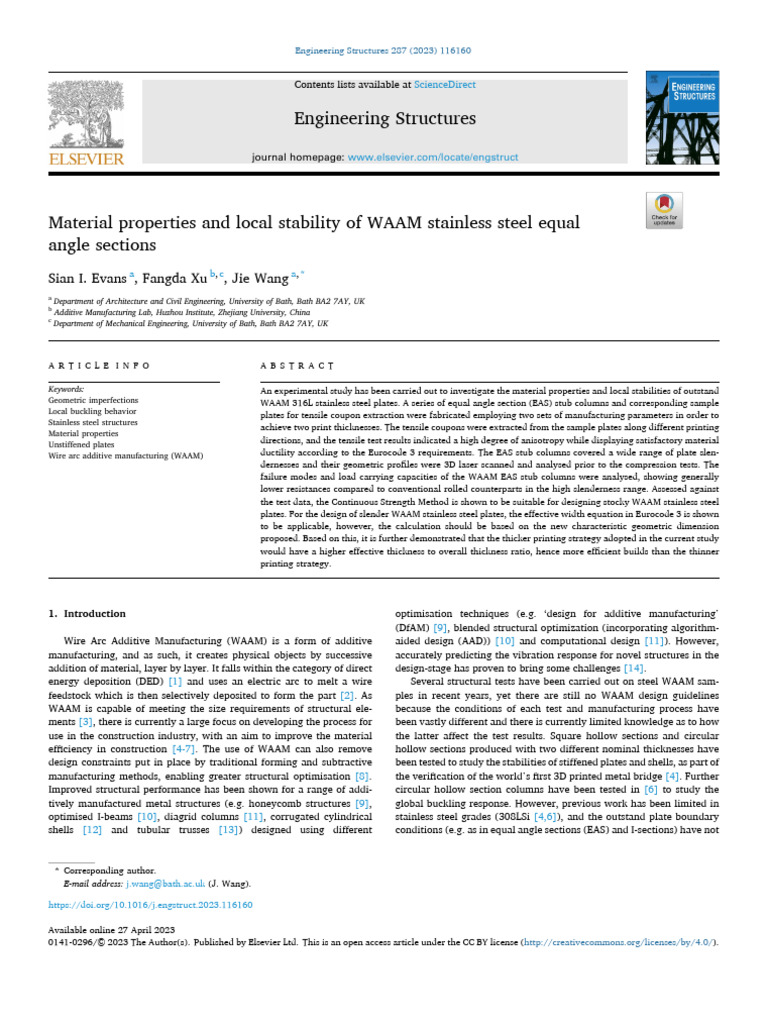 Material Properties and Local Stability of WAAM Stainless Steel Equal ...
