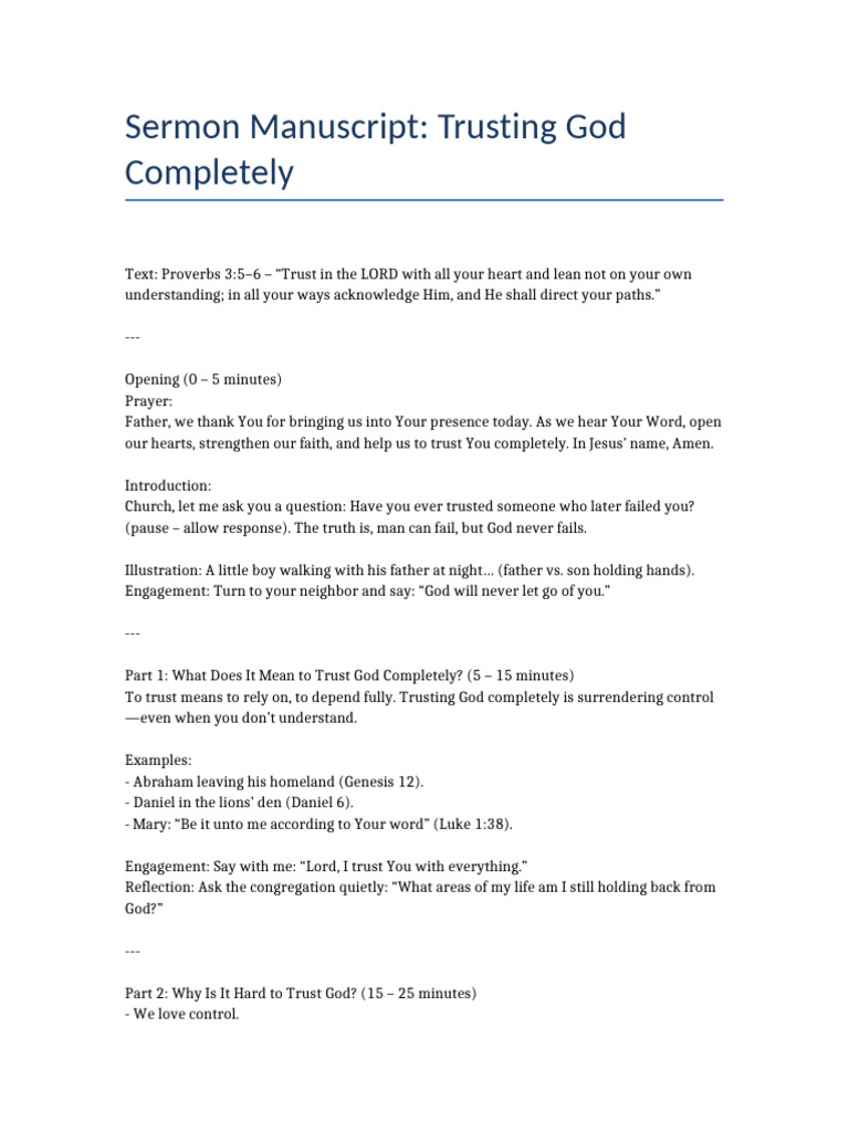 Trusting God Completely: A Sermon Guide | PDF | Jesus | Salvation
