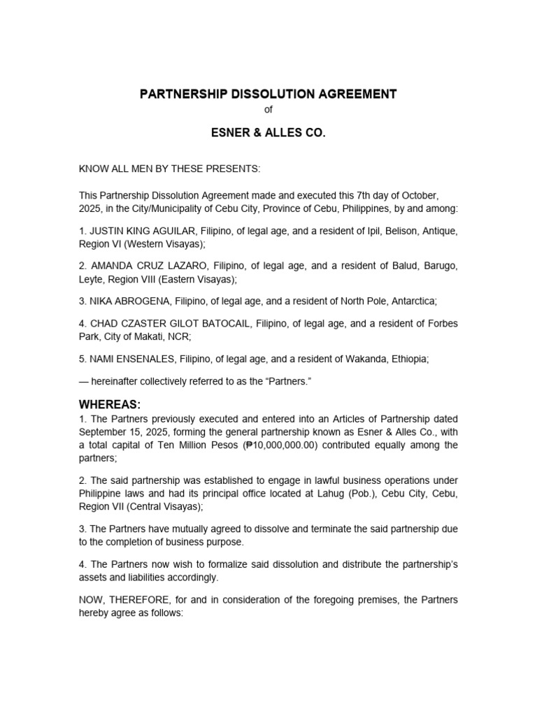Partnership Dissolution Agreement - Group 1 | PDF | Partnership ...