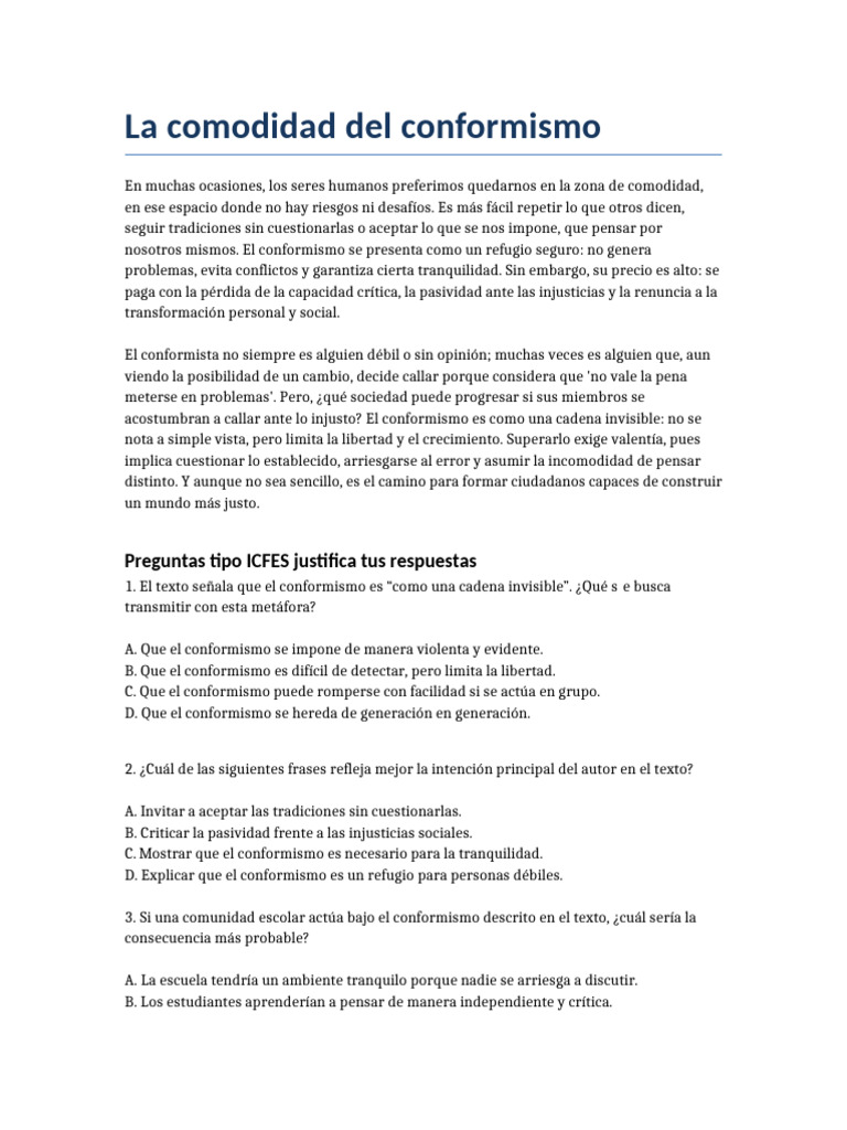 La Comodidad Del Conformismo | PDF | Pensamiento | Inferencia