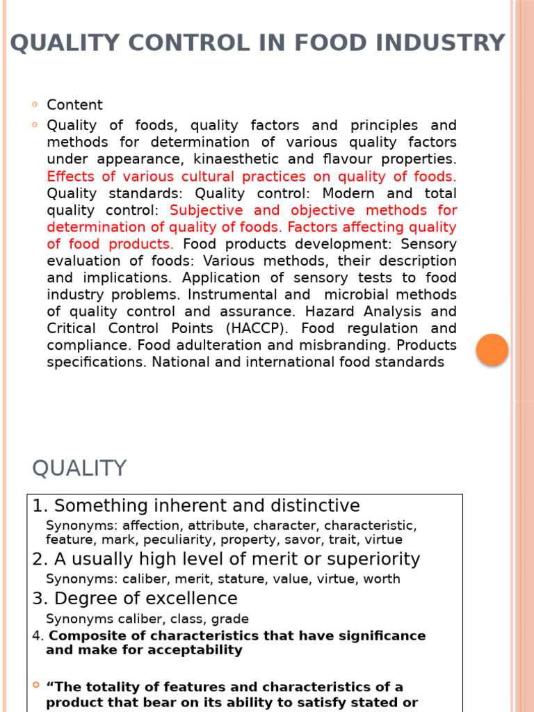 Food Quality Control Methods Explained | PDF | Taste | Analysis Of Variance