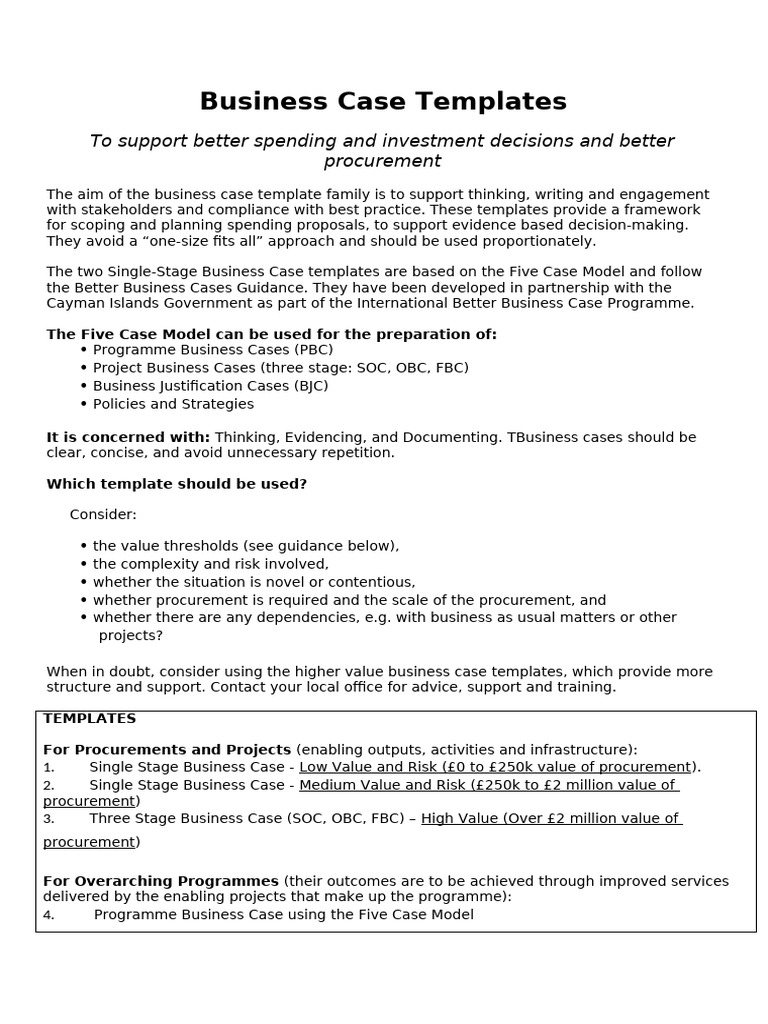 Outline Business Case Template Guide | PDF | Risk | Real Estate Appraisal