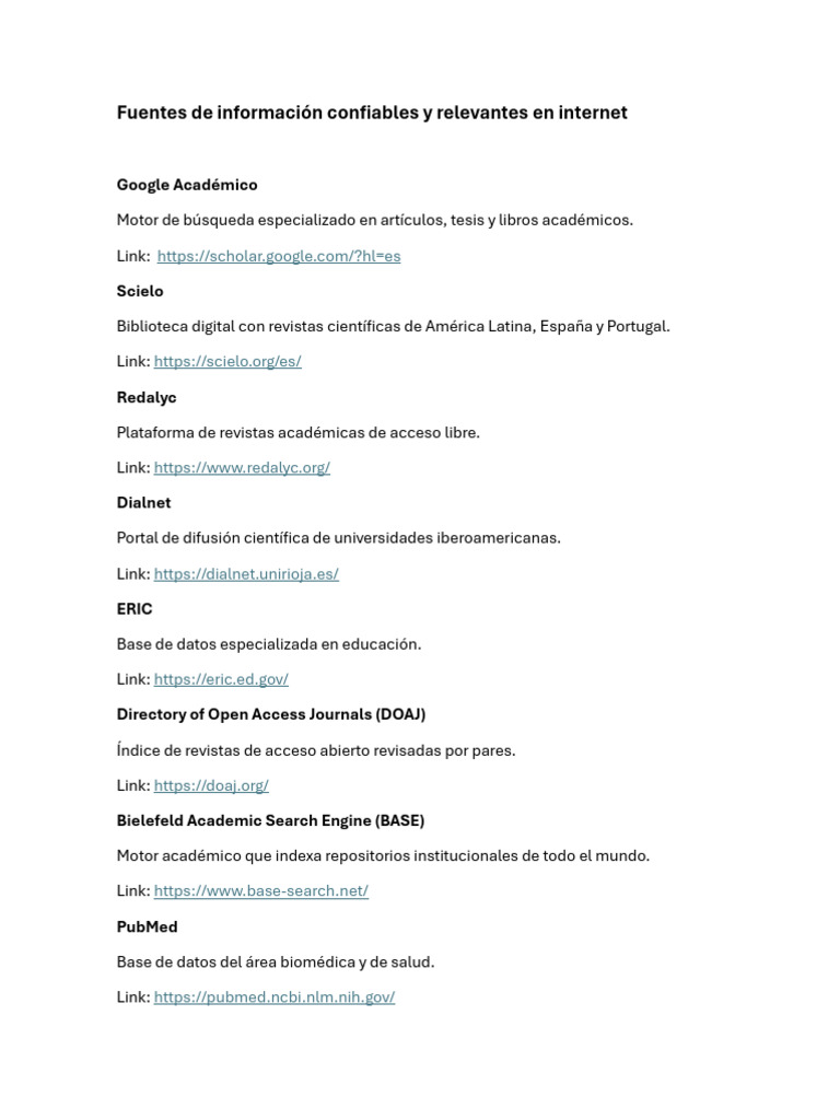 Fuentes de Información Confiables y Relevantes en Internet | PDF