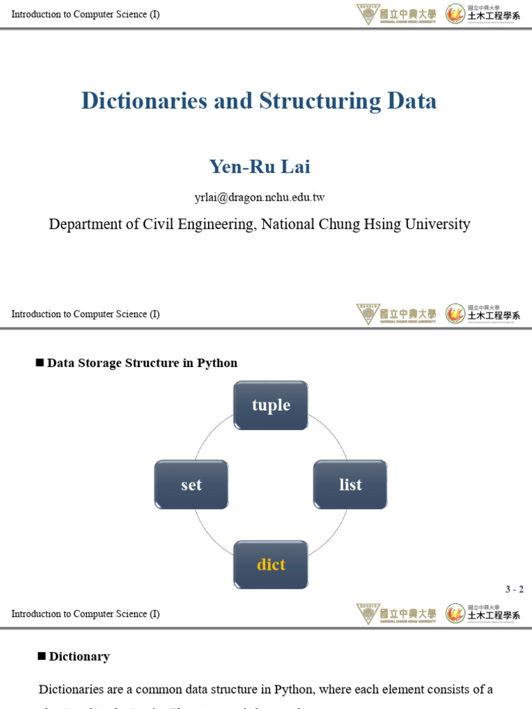 Week7 - Dictionaries and Structuring Data | PDF | Data Type | Computer Programming