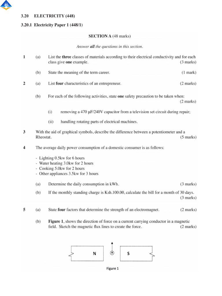 Electricity Question Paper1 2 Kcse 2014 | PDF