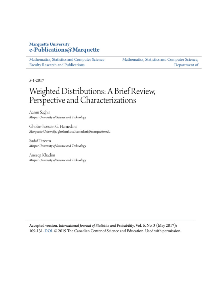 Weighted Distributions - A Brief Review Perspective and Character | PDF ...