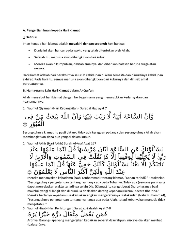 Iman kepada Hari Kiamat: Definisi dan Tanda-tanda | PDF