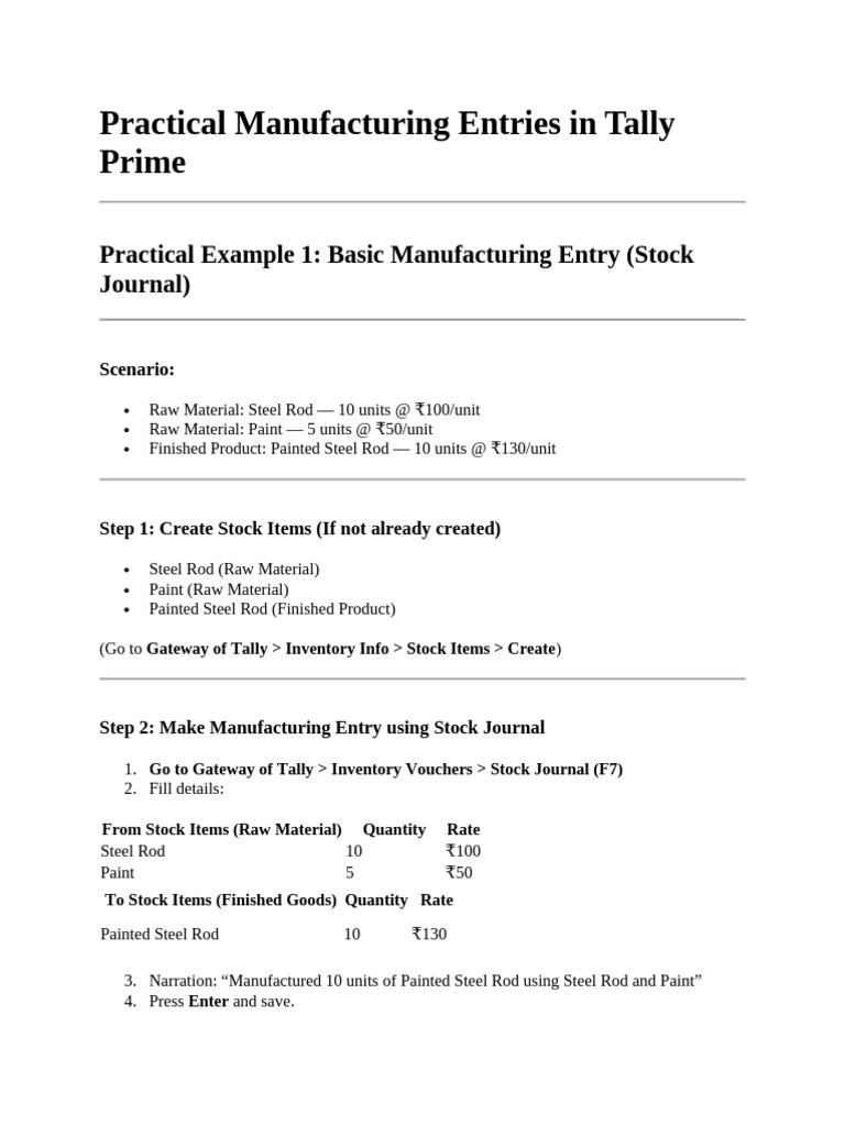 Tally Prime Manufacturing Entries Guide | PDF | Expense | Debits And ...