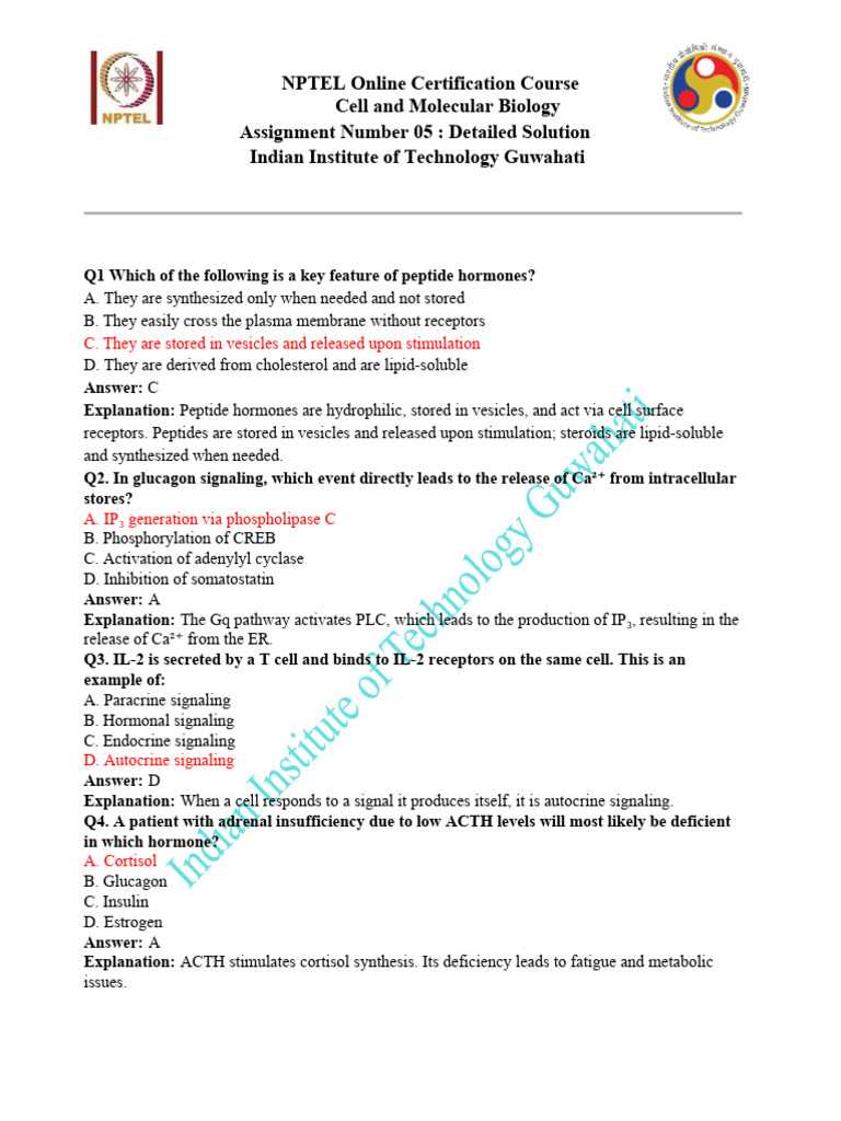 Week 5 Assignment Solution - NOC25 BT57 | PDF | Cell Signaling | Hormone