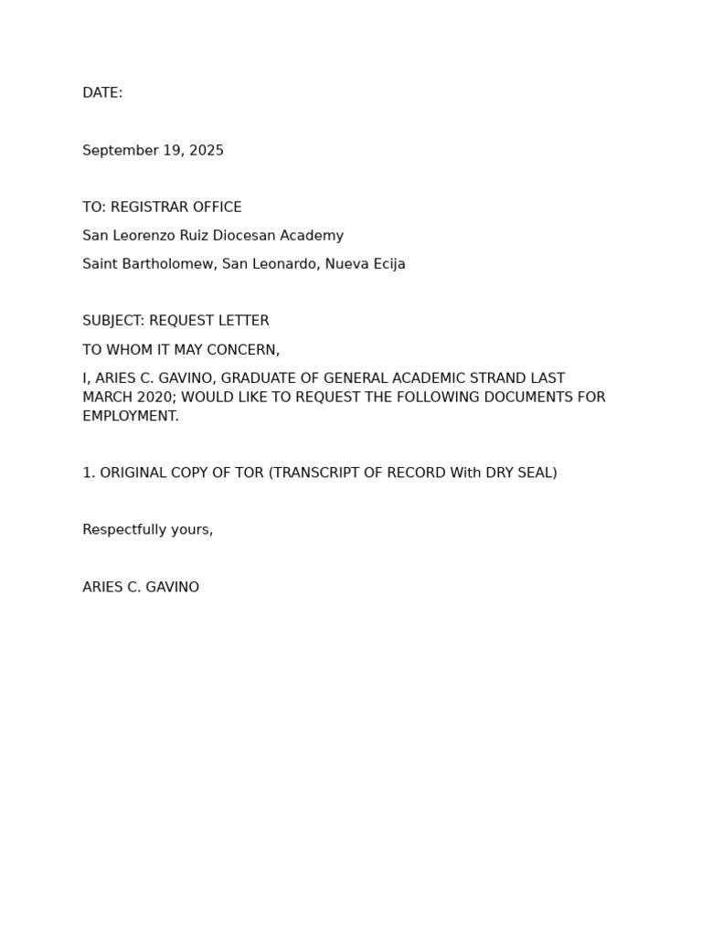 Request for Transcript of Records | PDF