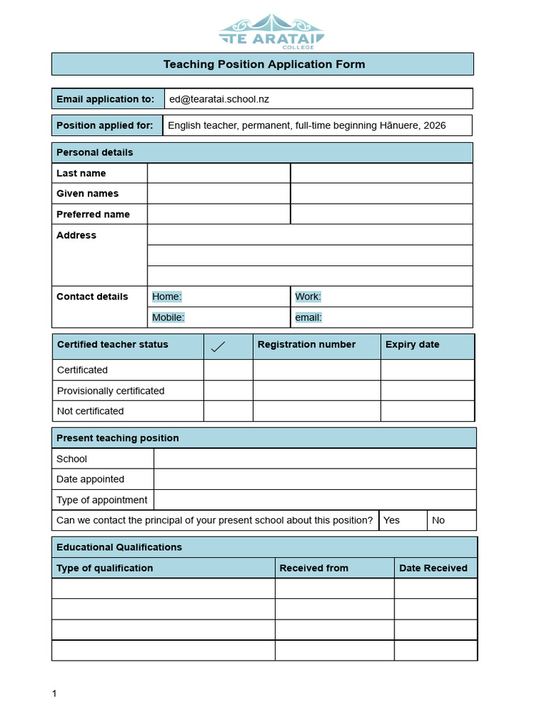 English Teacher Application Form | PDF
