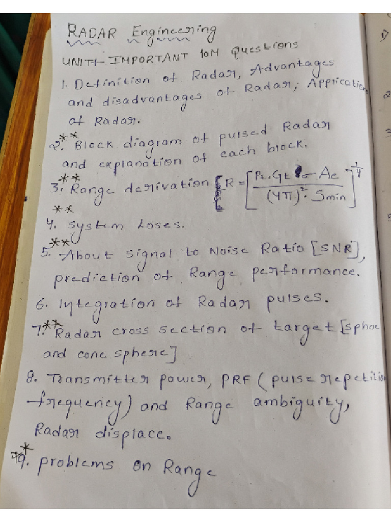 Radar Important Questions | PDF