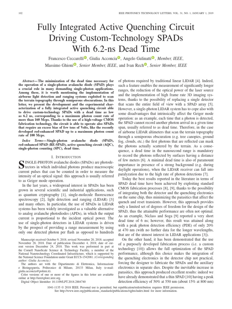 Fully Integrated Active Quenching Circuit Driving Custom-Technology ...