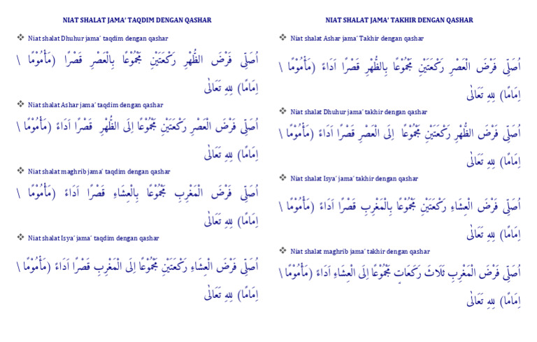 NIAT SHALAT JAMA Dan Qoshor | PDF