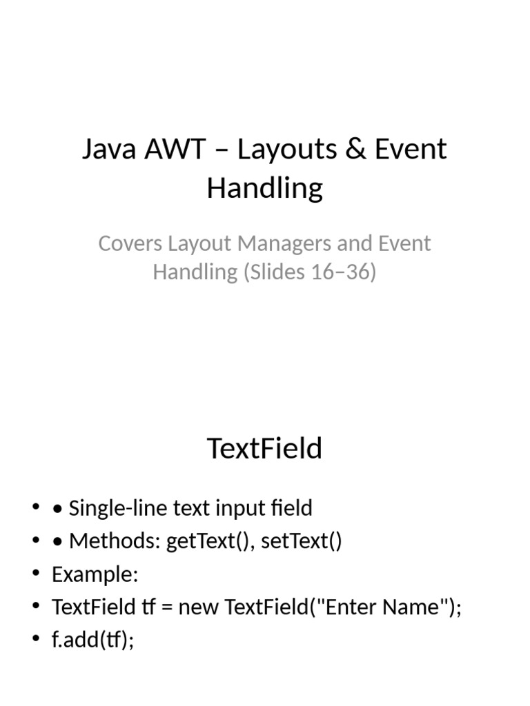 Java AWT PPT2 Layouts Events | PDF | Page Layout | Graphical User Interfaces