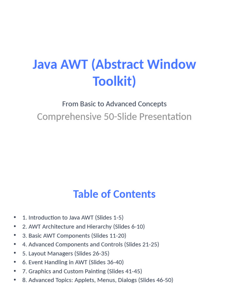 Java AWT Complete Tutorial 50 Slides | PDF | Graphical User Interfaces | Software