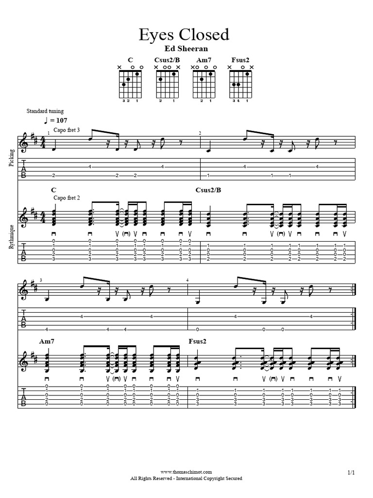 Ed Sheeran "Eyes Closed" Chords Guide | PDF | European Musical ...