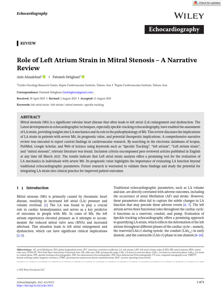 Left Atrial Strain in Mitral Stenosis | PDF | Echocardiography | Atrium ...