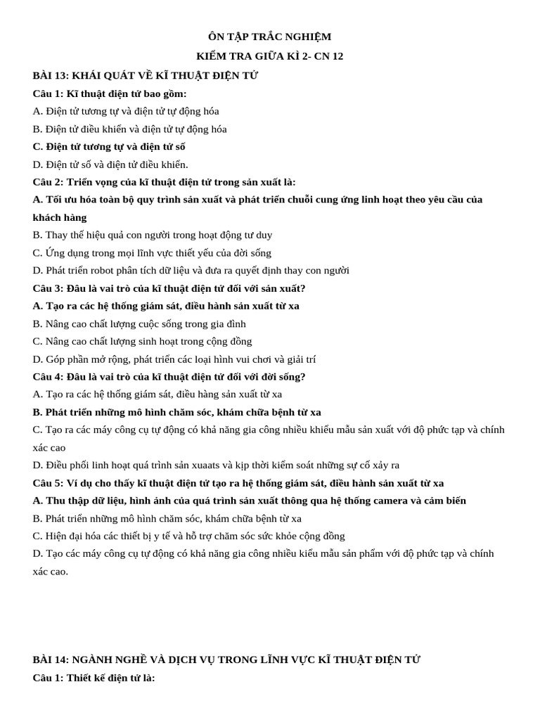 ÔN TẬP KTGK2 - CN12 | PDF