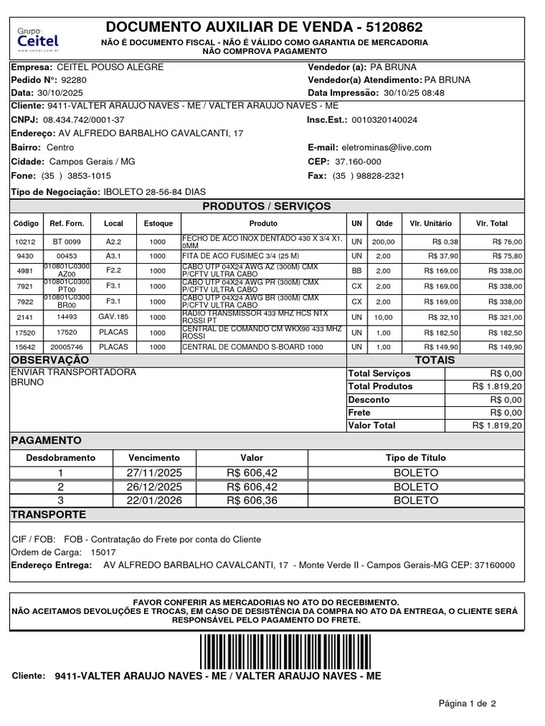 Pedido Venda 92280 | PDF