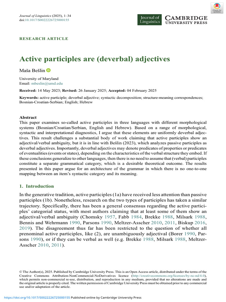 Active Participles Are Deverbal Adjectives | PDF | Adjective | Verb