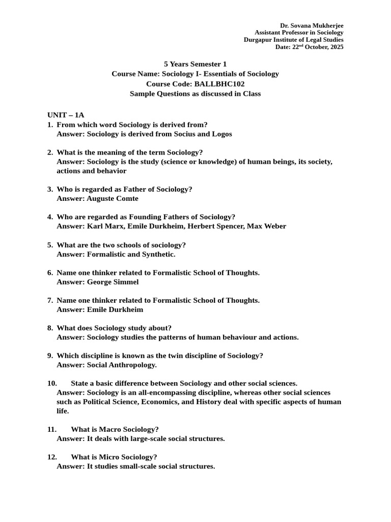 5.1 Sample Questions For Viva | PDF | Sociology | Marriage