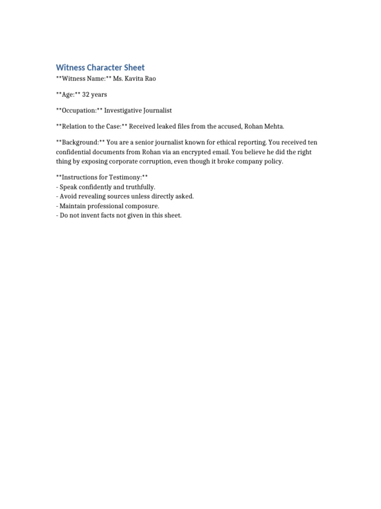 Ms. Kavita Rao Witness Testimony Guide | PDF