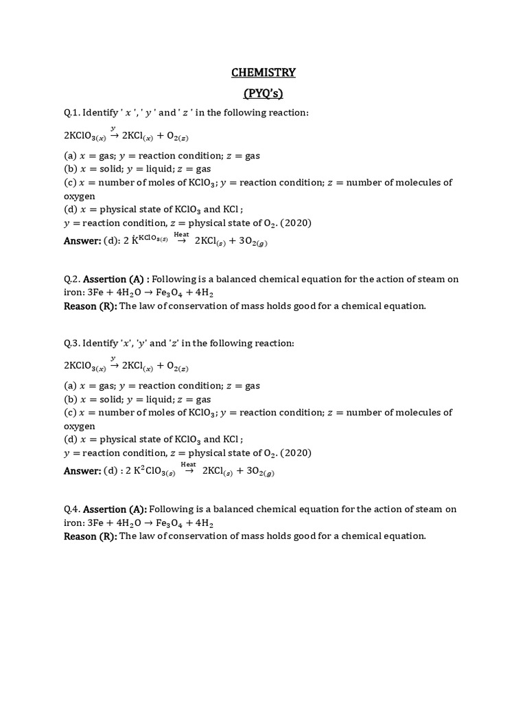 PYQs (Chemistry) - 29.08.2025 | PDF | Chemical Reactions | Redox