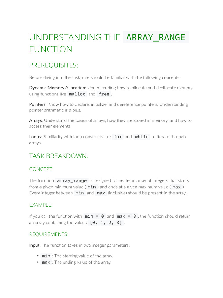 Understanding The Function: Array - Range | PDF | Pointer (Computer ...