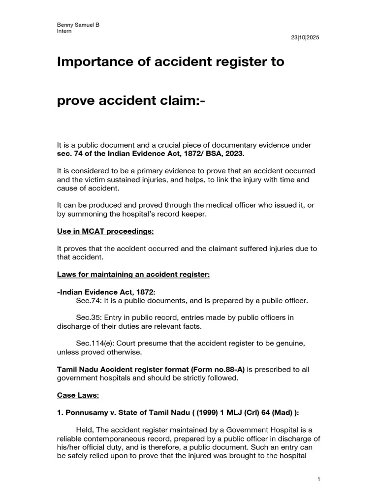 Importance of Accident Register | PDF | Civil Law (Legal System) | Justice