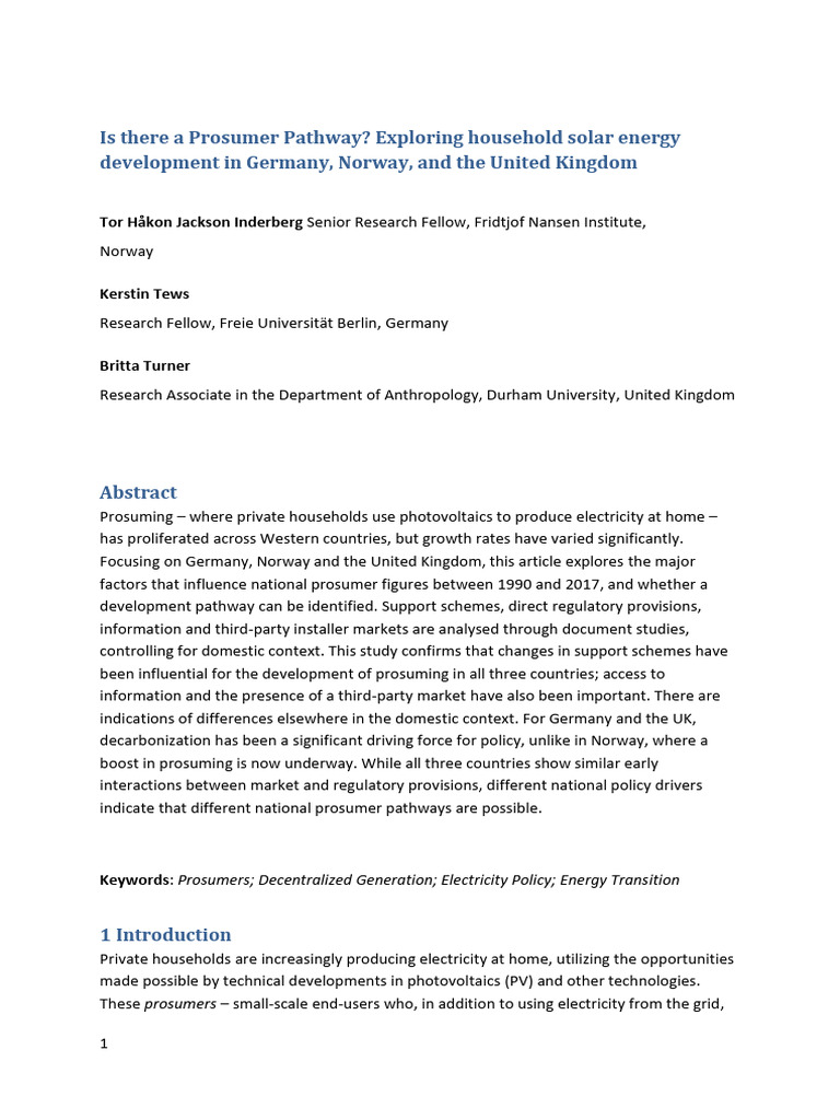 Is There A Prosumer Pathway? Exploring Household Solar Energy ...