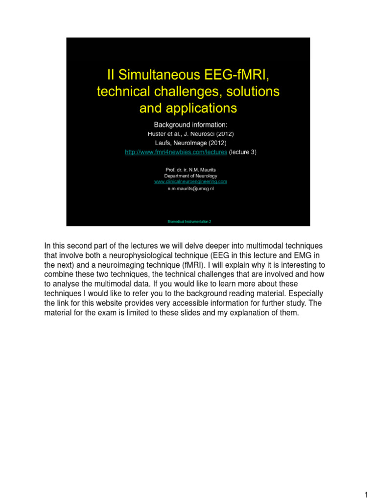 Combining EEG and fMRI Techniques | PDF | Functional Magnetic Resonance ...